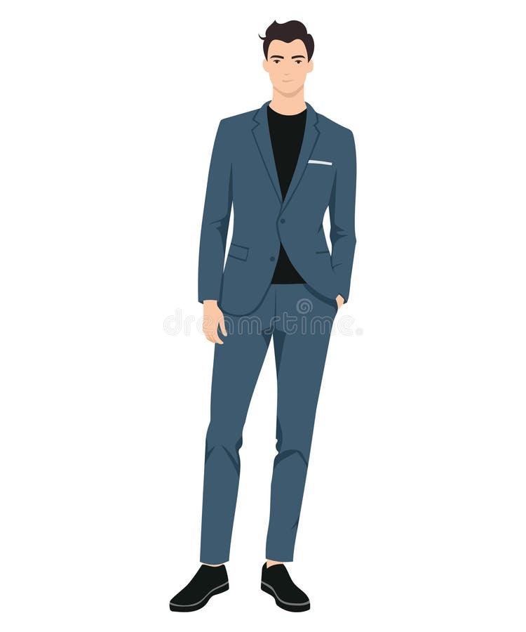 Vector Illustration of a Man in a Blue Suit and Classic Shoes. Blue ...