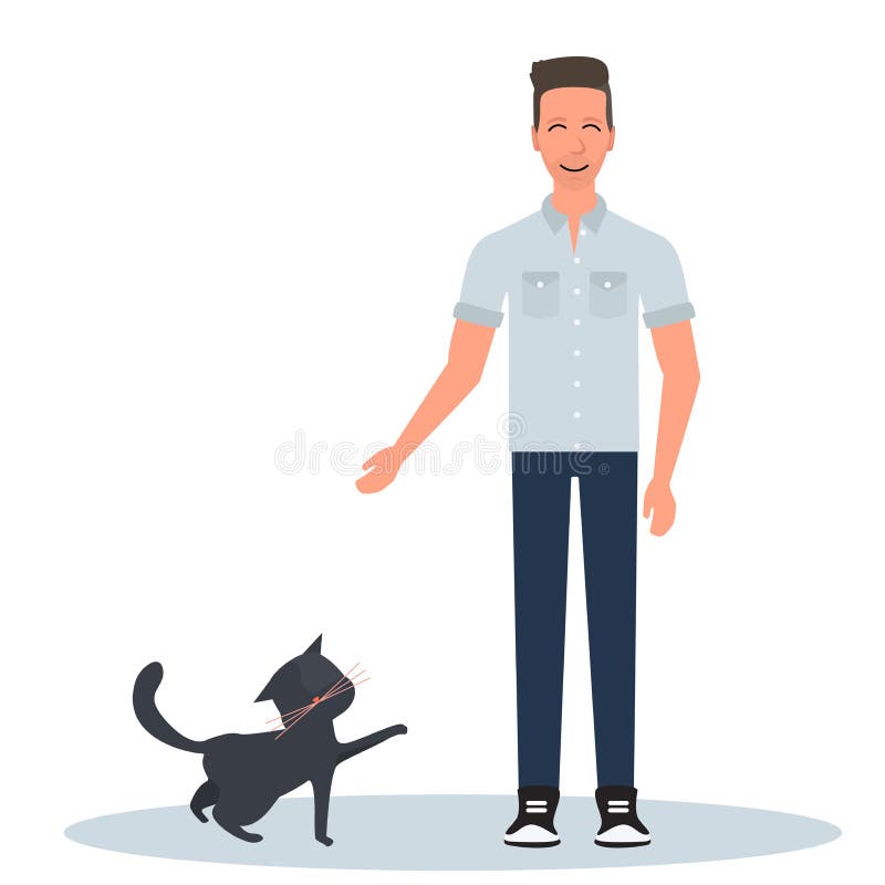 Vector Illustration. a Man and a Cat. Stock Vector - Illustration of ...