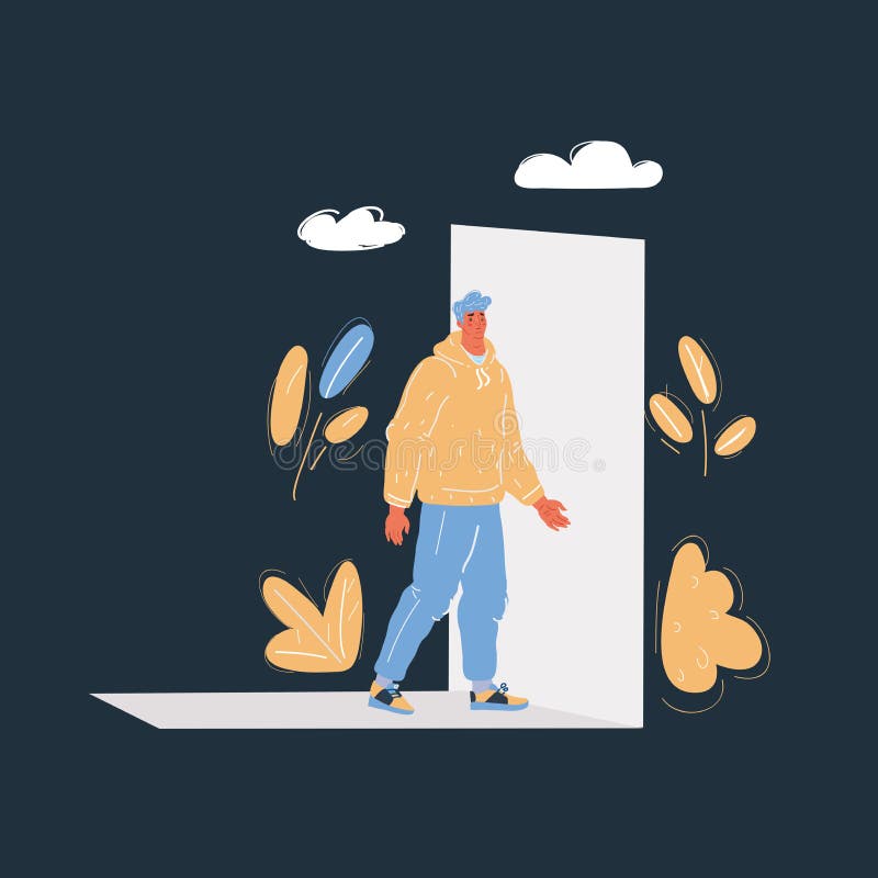 Vector Illustration of Man Exit Open Door Stock Vector - Illustration ...
