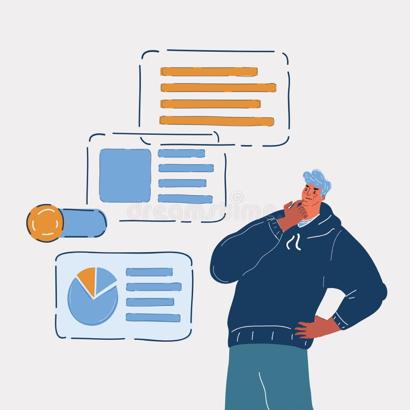 Vector Illustration of Man Finding New Ideas, Search for New Solutions ...