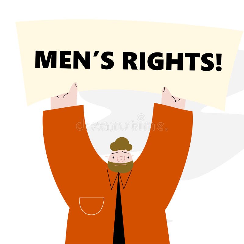 Vector Illustration of Man Holding Up the Banner with Text Mens Right ...
