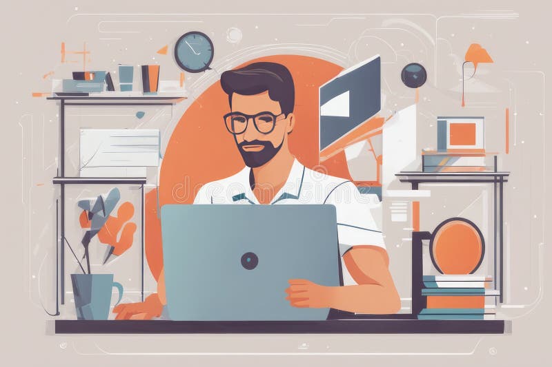 Vector Illustration of a Man with a Laptop Vector Illustration of a Man ...