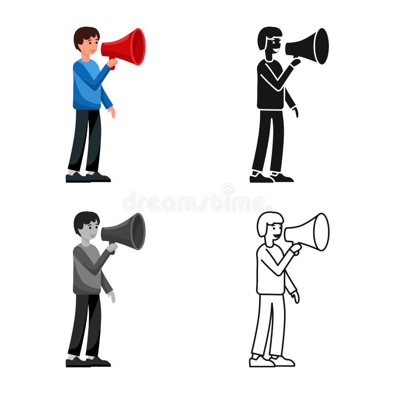 Vector Illustration of Man and Loudspeaker Symbol. Graphic of Man and ...