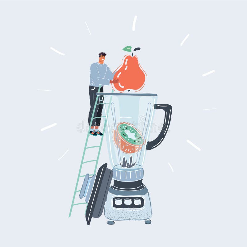 Vector Illustration of Man Making Fresh Vegetable Juice with Big ...