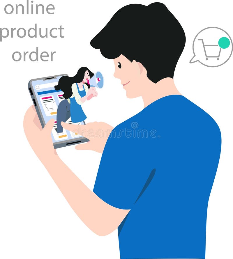 Vector Illustration of a Man Ordering through a Mobile App Stock Vector ...