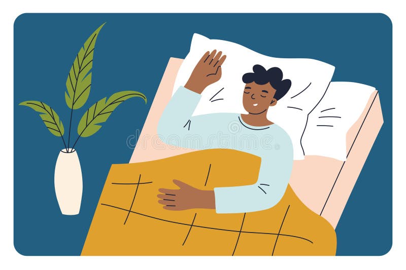 Vector Illustration of a Man Peacefully Sleeping in Bed, Covered with a ...