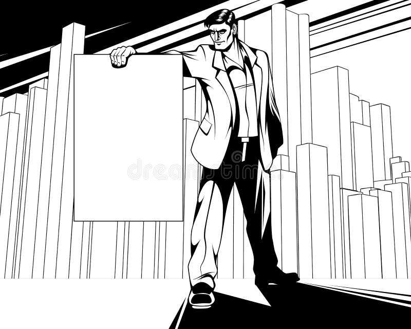 Man with a poster stock vector. Illustration of billboard - 131771476