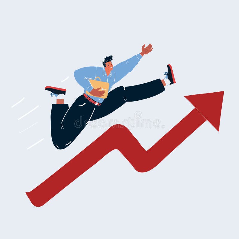Vector Illustration of Man Running on Growth Graph on White Stock ...