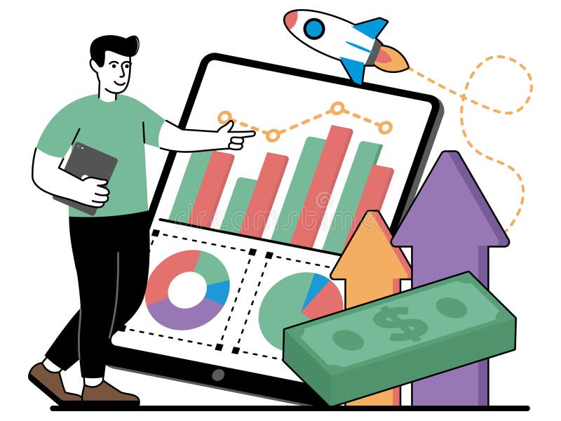 Vector Illustration of Man Shows Company Activity in Infographic Stock ...