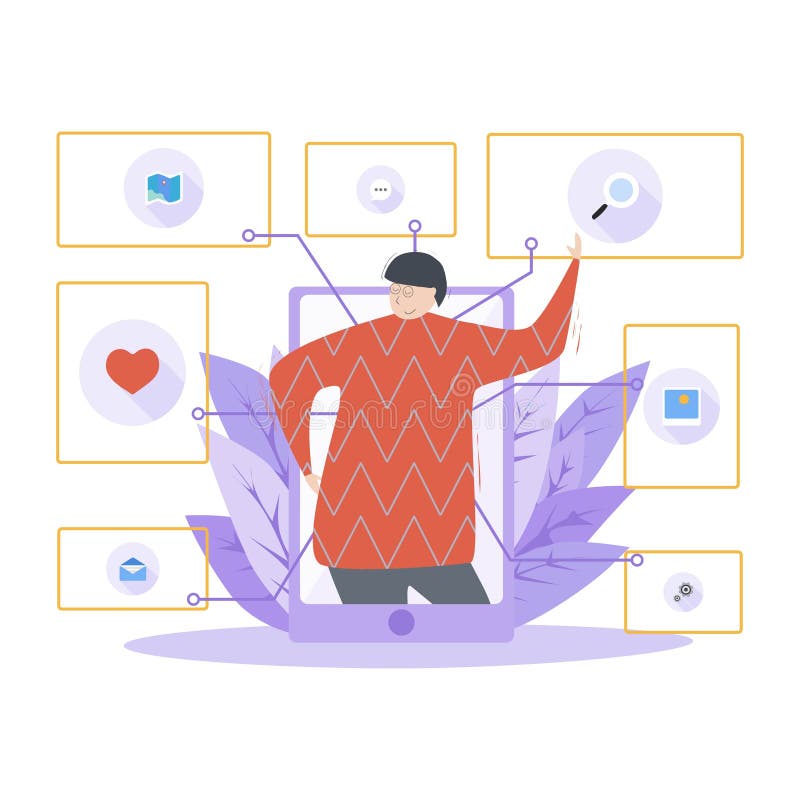 Man in Smartphone Surrounded by Icons Images of Joy Stock Vector ...