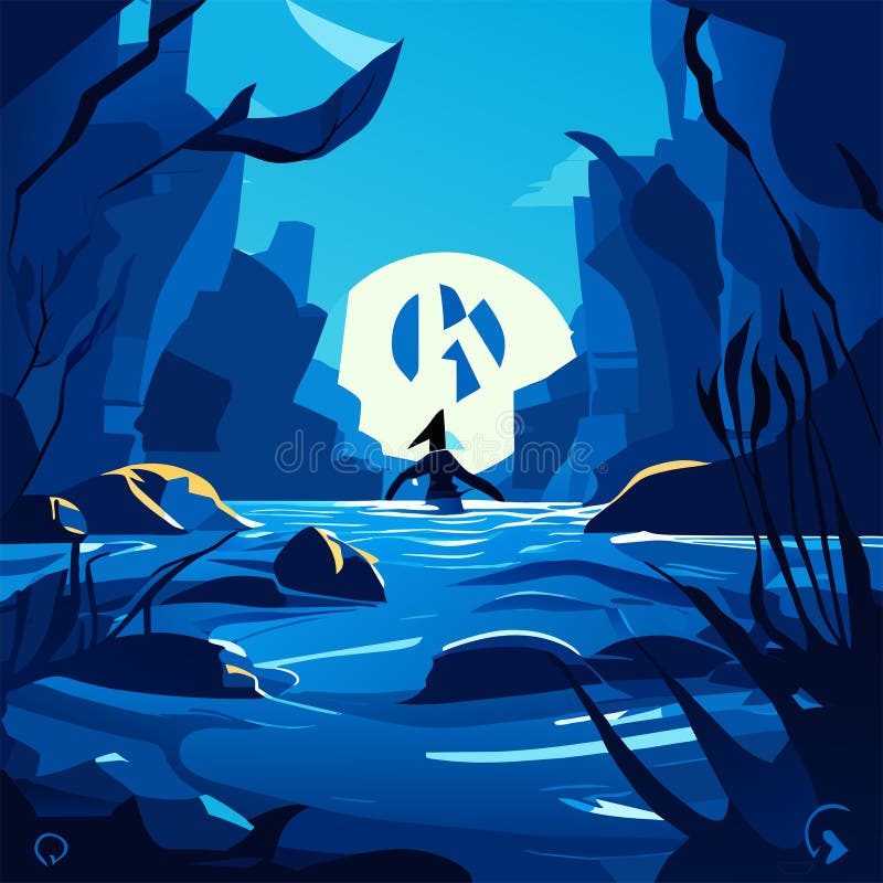 Vector Illustration of a Man Standing on the Bank of the River in the ... Vector Illustration of a Man Standing on the Bank of the River in the ...