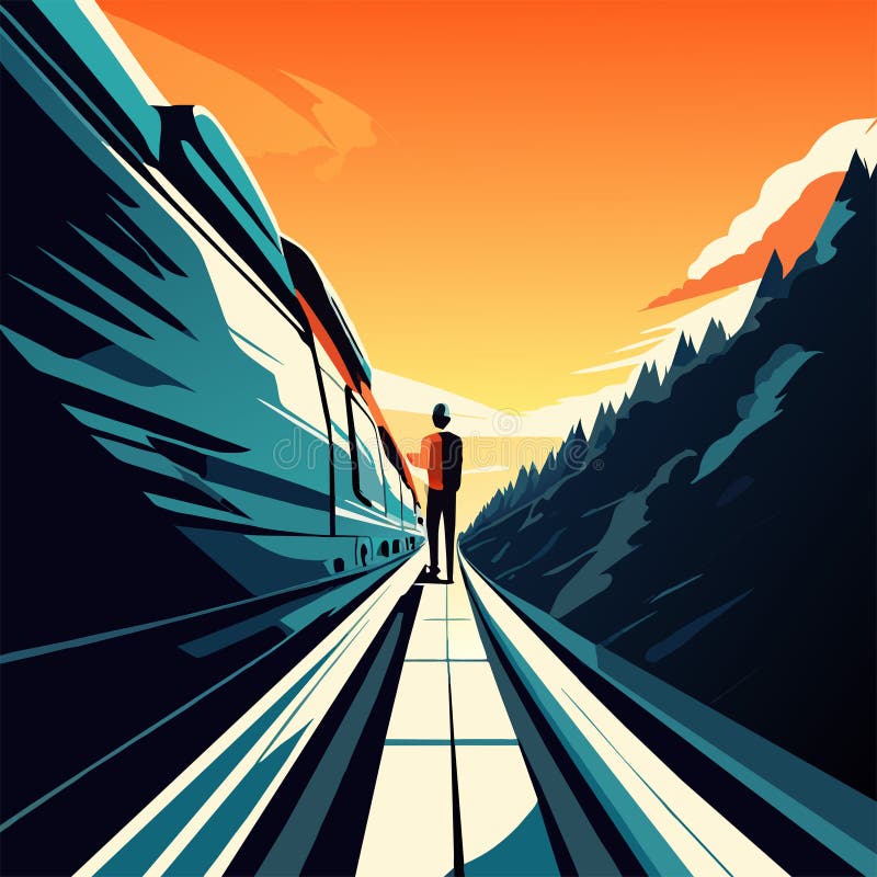 Vector Illustration of a Man Standing on the Platform of a Train ... Vector Illustration of a Man Standing on the Platform of a Train ...