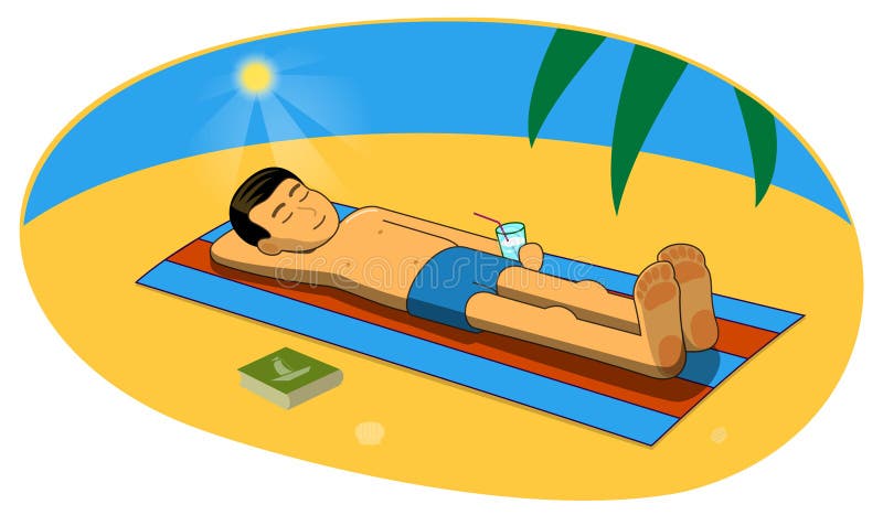 Vector Illustration of Man Sunbathing on the Beach Stock Vector ...