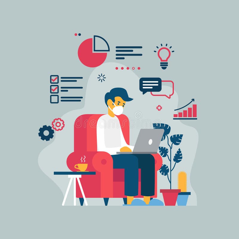 Vector Illustration of a Man Teleworking Stock Vector - Illustration of ...