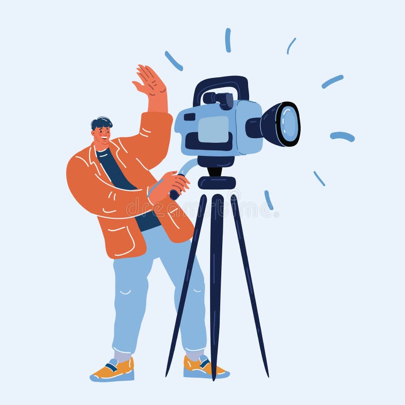 Vector Illustration of Man Use Videocamera. Professional Videographer ...