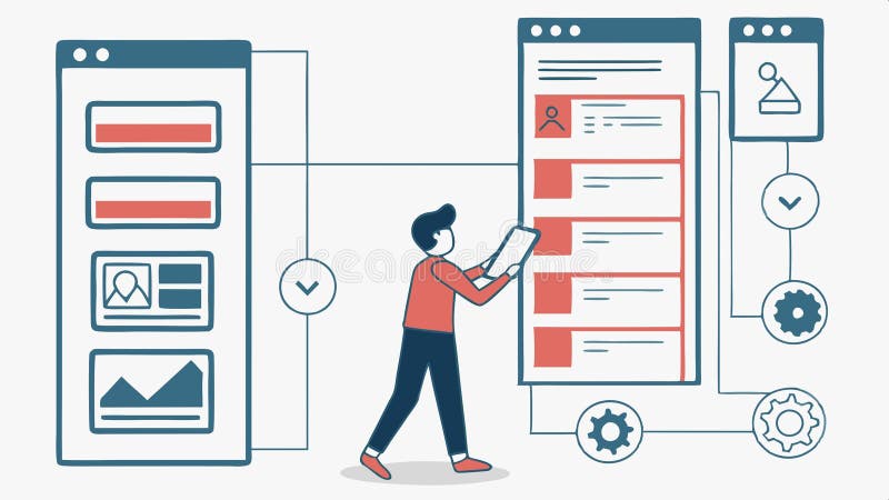 Man Using Tablet Interface, App Interaction and Technology Vector ...