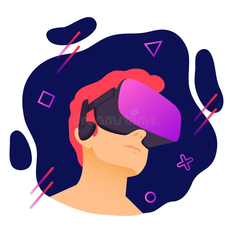 Vector Illustration of Man Wearing Virtual Reality Headset. Abstract VR ...