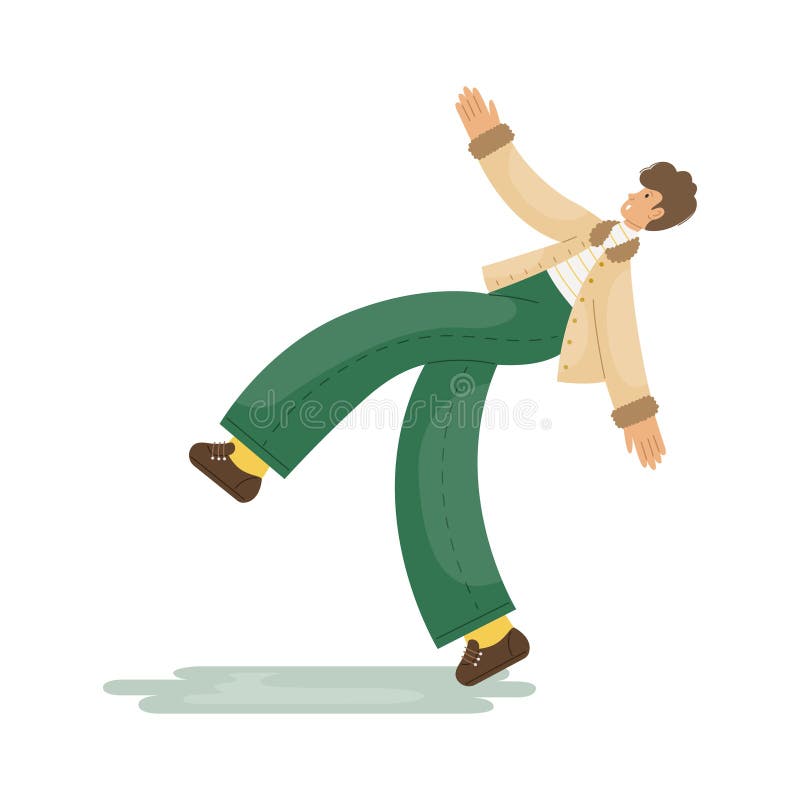 Vector Illustration of a Man Who Slipped on the Ice on the Sidewalk ...