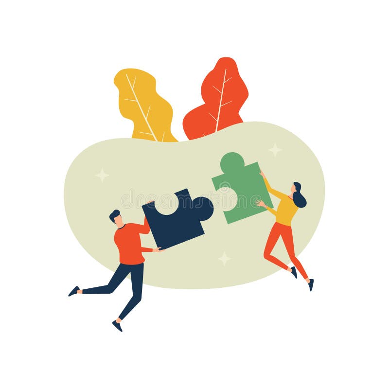 Vector Illustration. Man and Woman Connecting Puzzle Stock Vector ...