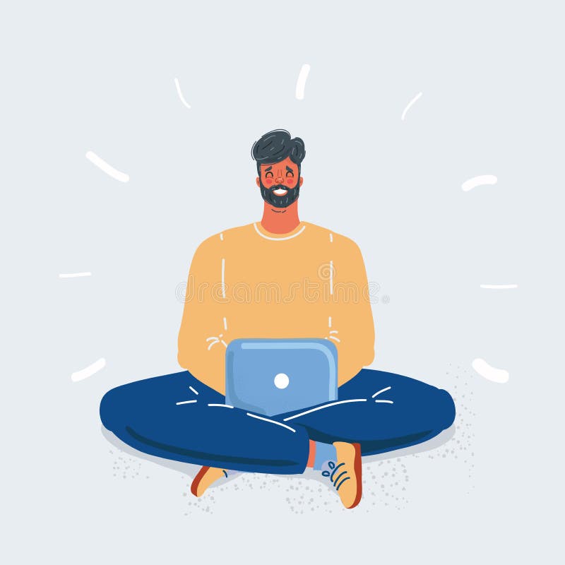 Man with Laptop Sit in Lotus Pose Isolated Character Stock Vector ...