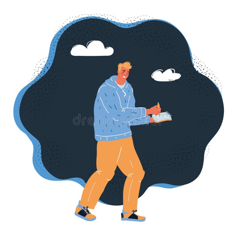 Vector Illustration of Man Write in Notebook Paper. Put in Ideas, Plan ...