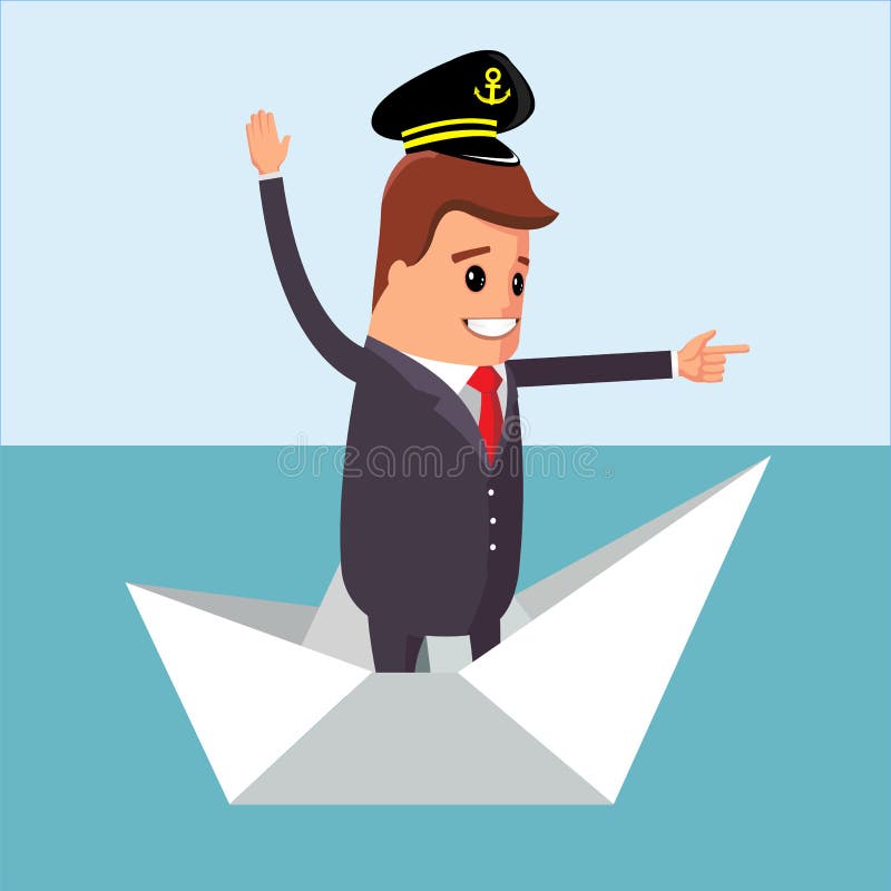 Vector Illustration. Manager Character on the Paper Boat. Stock Vector ...