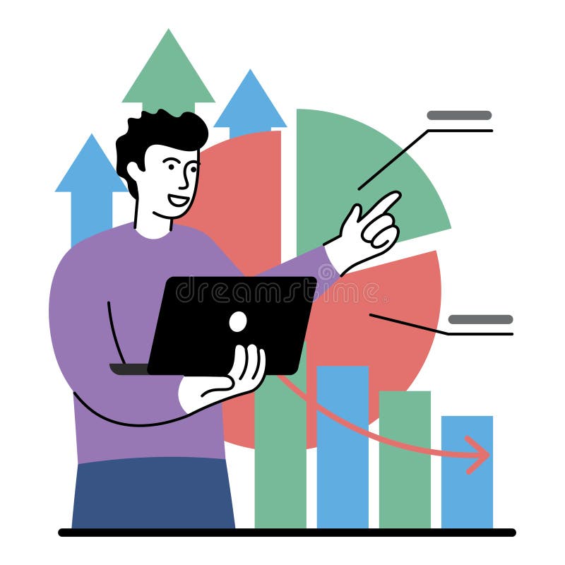 Vector Illustration of Manager Who Works with Digital Business ...