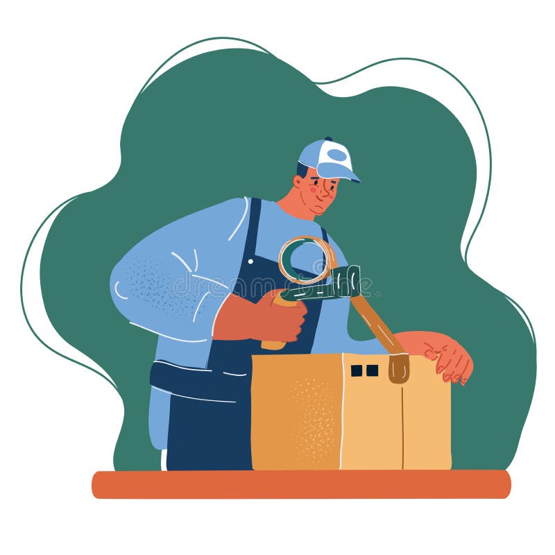 Vector Illustration of Manual Worker at Production Line Dealing with ...
