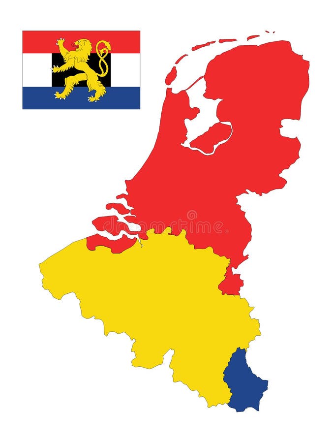 Map of Benelux with National Flags and Added Distance between Countries ...