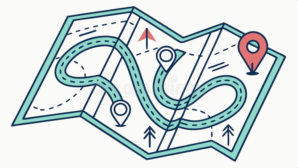 Map and Path Illustration, Travel Route and Direction Vector Design ...