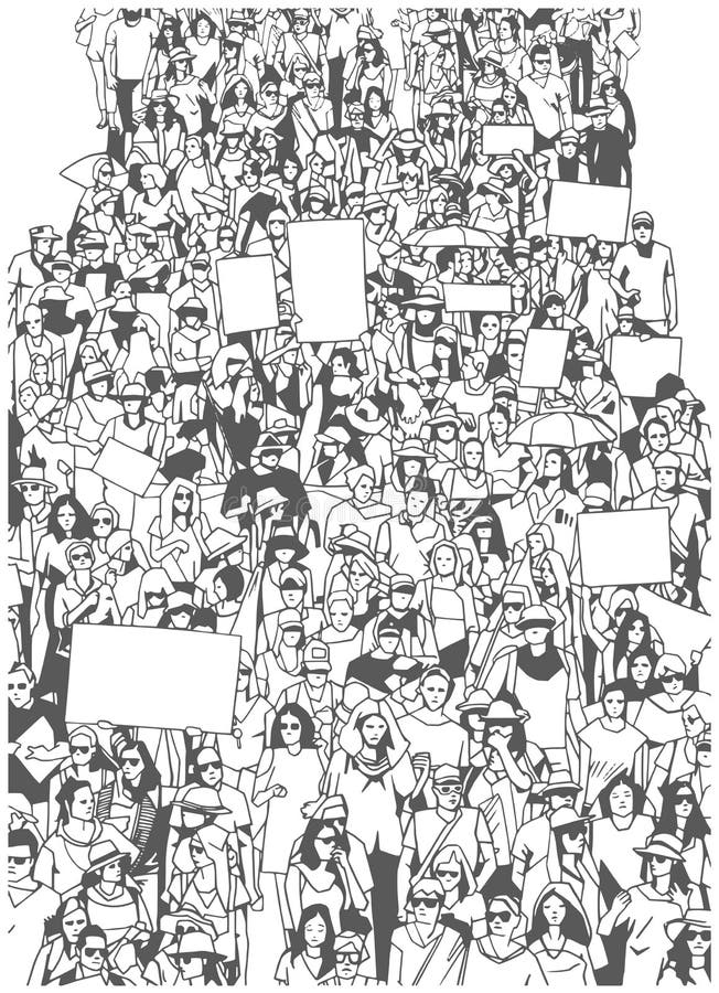 Illustration of Large Marching Crowd Protest with Blank Signs Banners ...