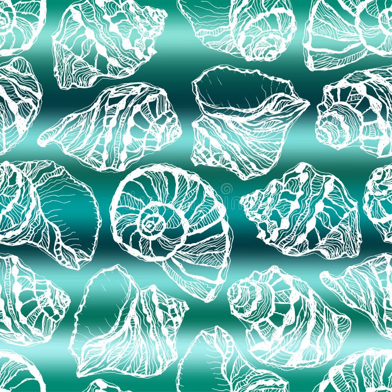 Vector Illustration of Marine Seamless Pattern.White Hand Drawing Sea ...