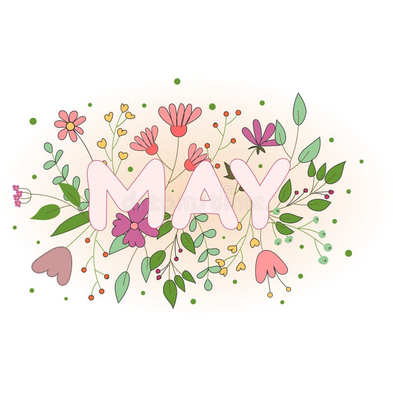 Vector Illustration with May Surrounded by Flowers Stock Vector ...