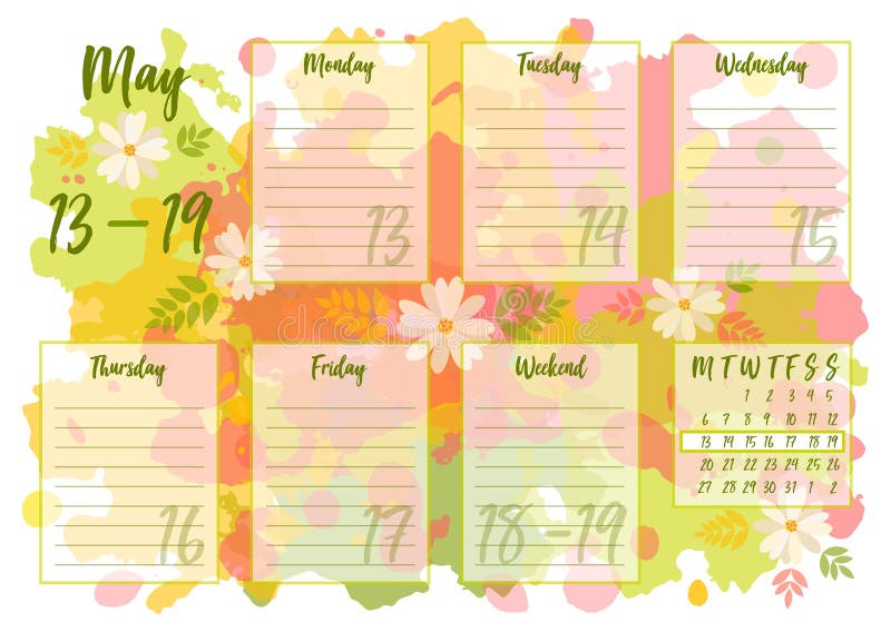 May 2019 Weekly planner stock vector. Illustration of green - 117672173