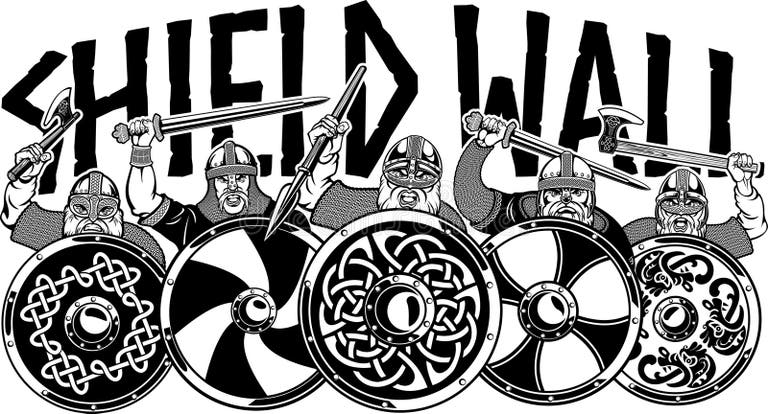 Vector Illustration of Medieval Viking Warriors Shield Wall Formation ...