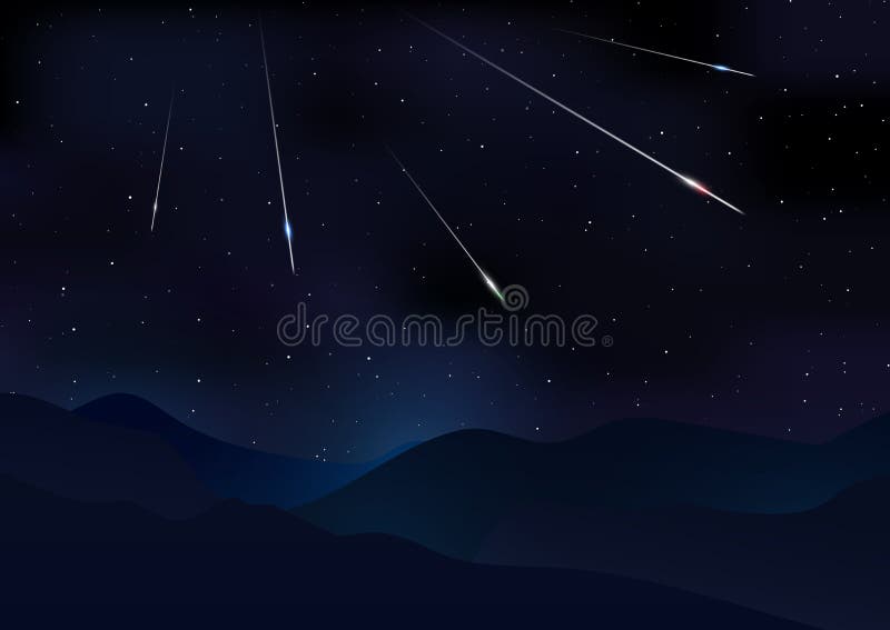 Vector Illustration of Meteor Shower. Falling Perseids on Dark Night ...