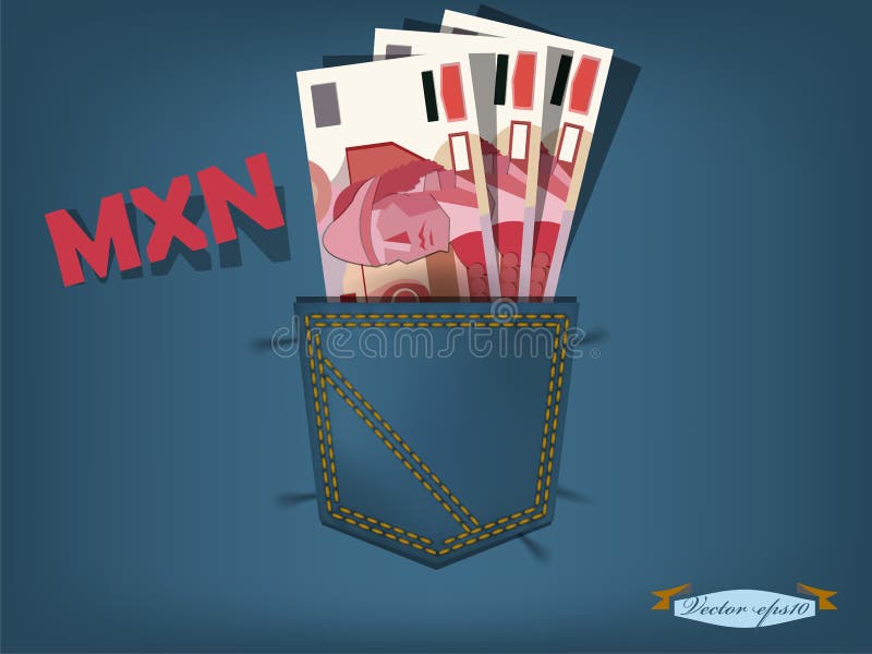 Vector Illustration of Mexican Pesos in the Pocket of Blue Jeans Stock ...