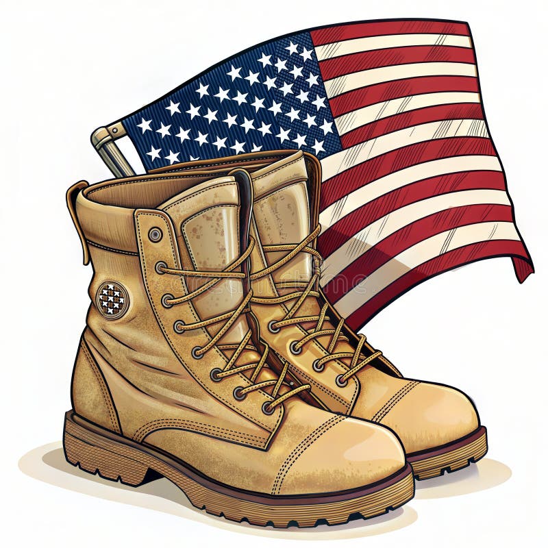 Vector Illustration of Military Combat Boots with American Flag Design ...