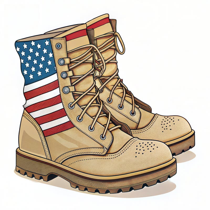 Vector Illustration of Military Combat Boots with American Flag Design ...