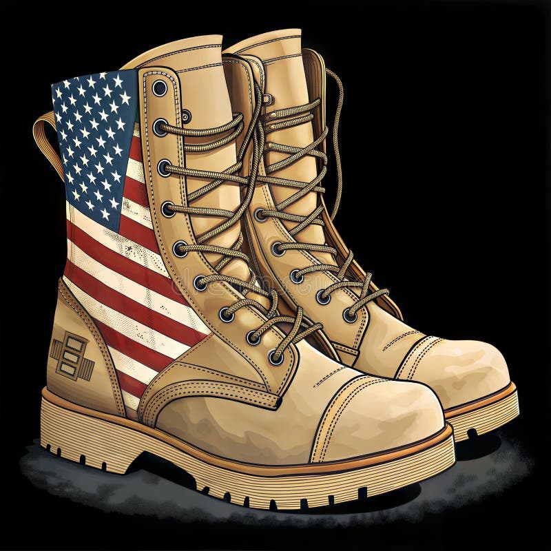 Vector Illustration of Military Combat Boots with American Flag Design ...