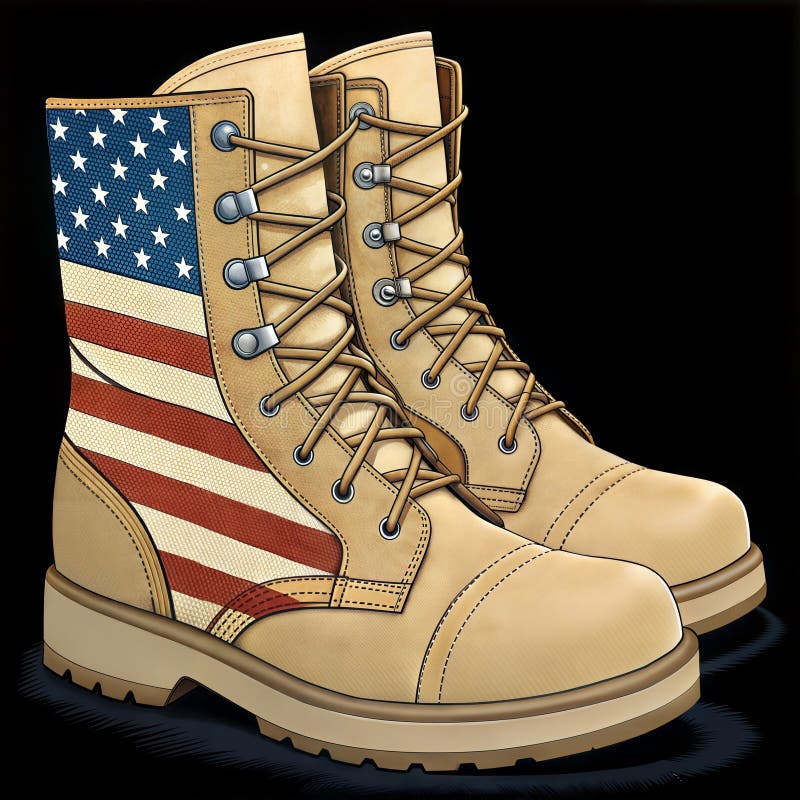 Vector Illustration of Military Combat Boots with American Flag Design ...