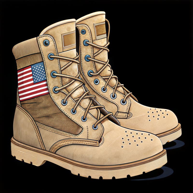 Vector Illustration of Military Combat Boots with American Flag Design ...