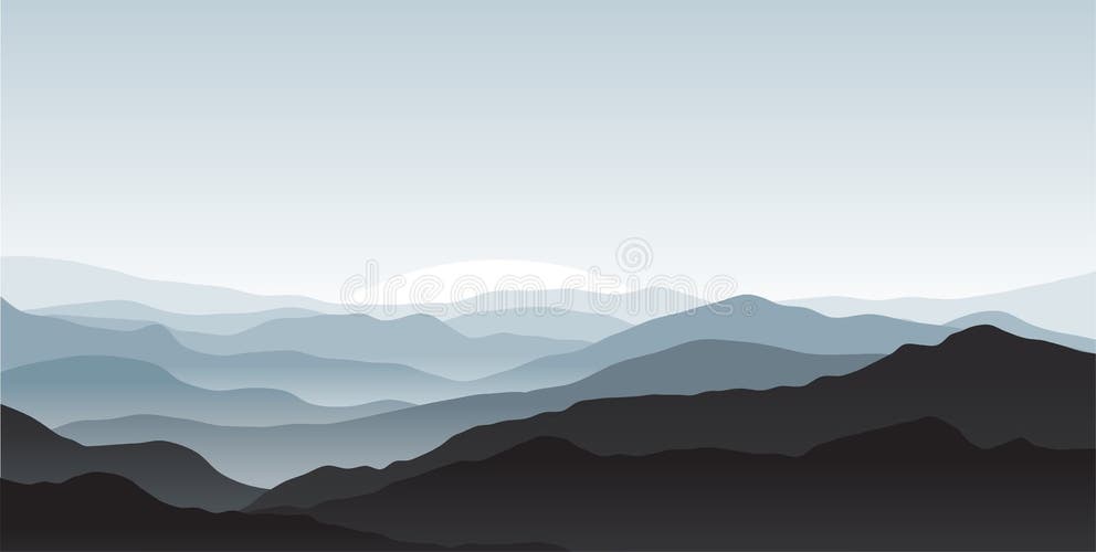 Mist covered mountains stock vector. Illustration of sunrise - 99447949