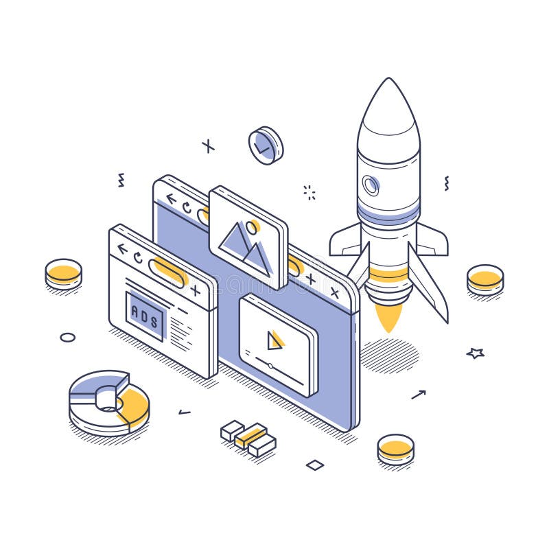 Vector Illustration of a Modern Advertising Agency with Isometric ...