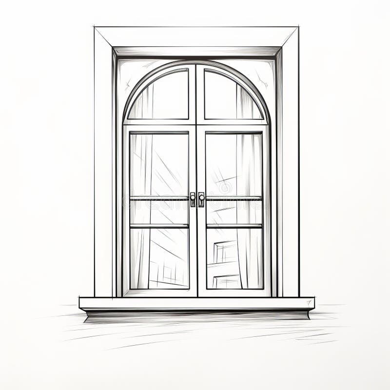 Hand-drawn Apartment Window with Arched Doorway Style Stock ...