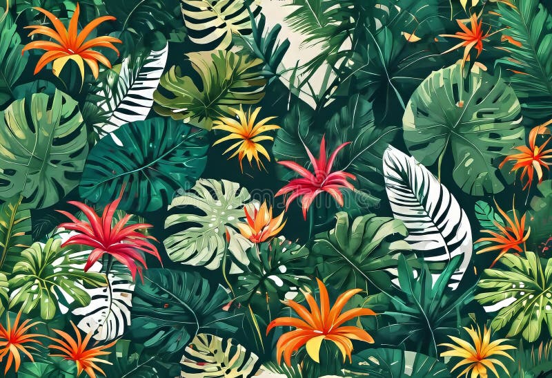 Vector Illustration, Modern Collage of Floral Illustrations of Tropical Elements, Palm Leaf ...