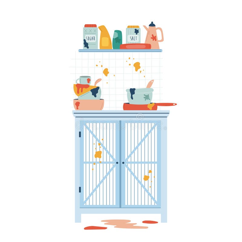 Vector Illustration in a Modern Flat Style of a Dirty, Messy Kitchen ...
