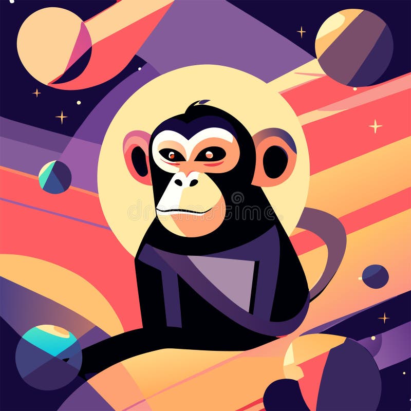 Monkey in Space with Planets and Stars. 3d Illustration Stock ...