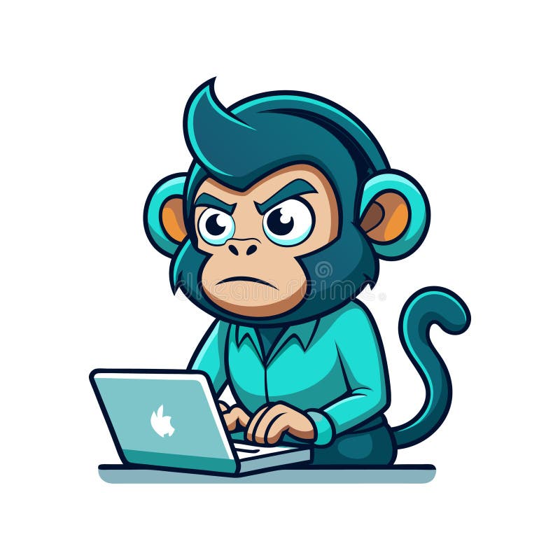Monkey in Breathless Programming Scene Stock Vector - Illustration of breathless, creativity ...