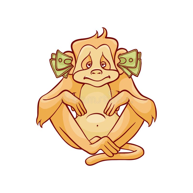 Vector Illustration of Monkey Dont Hear because of Stack of Green ...